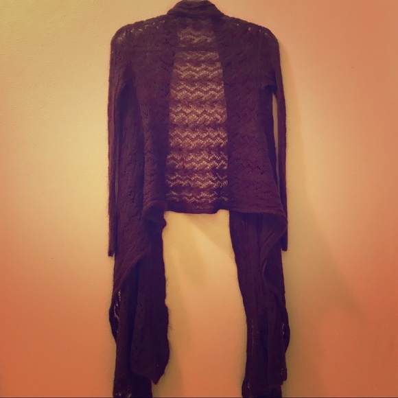 Moda International | Sweaters | Moda Intl Brown Crochet Sweater Wrap ...